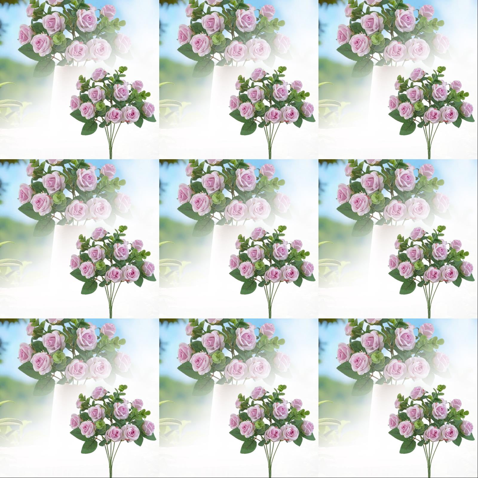 12PCS Artificial Roses Bouquet - Real Touch Silk Flowers with Long ...