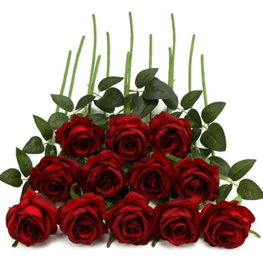 9 Pcs Artificial Flowers Red Rose Bulk Velvet Real Touch Artificial ...