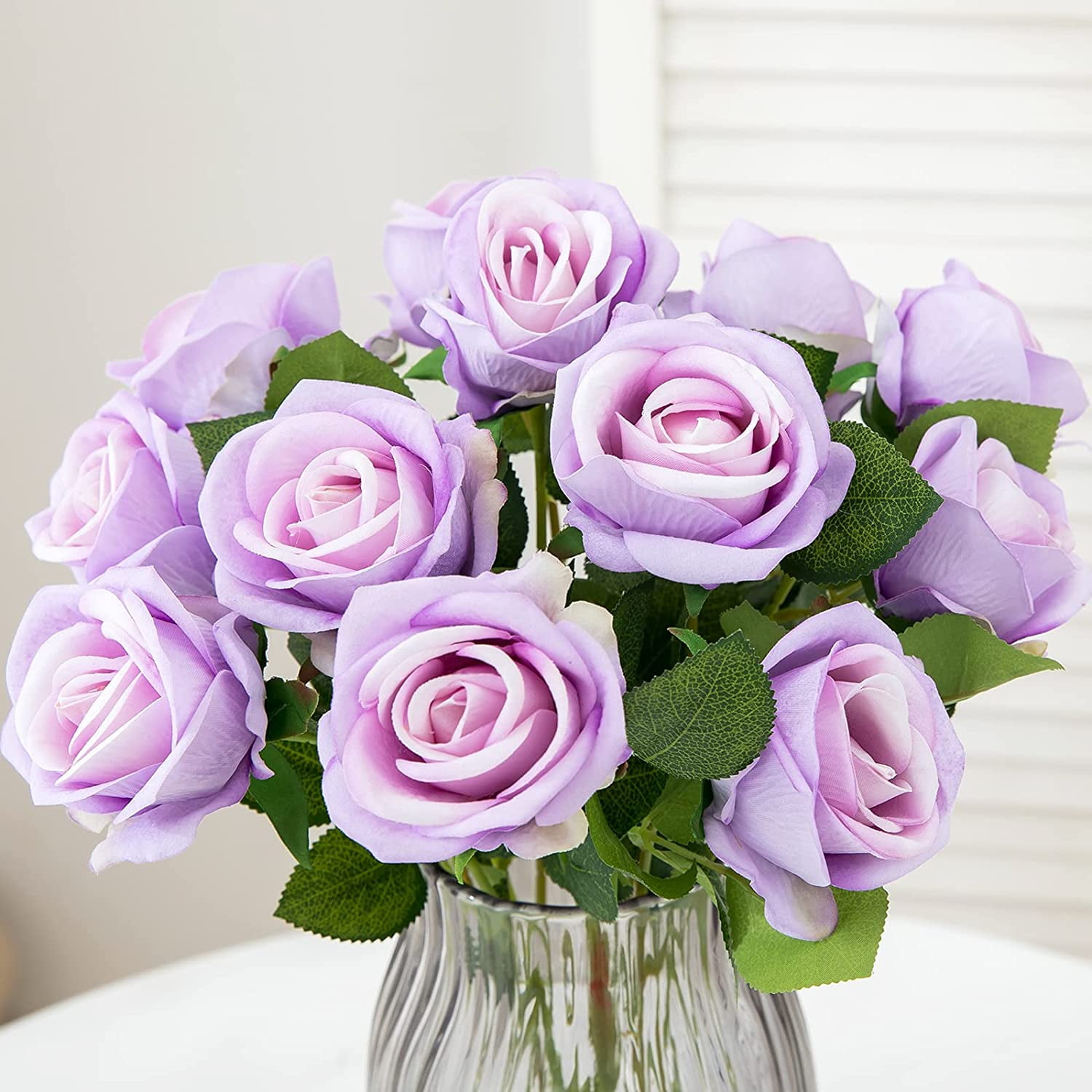 12PCS Artificial Roses Silk Flowers Fake Roses Bouquet Long Stem for ...