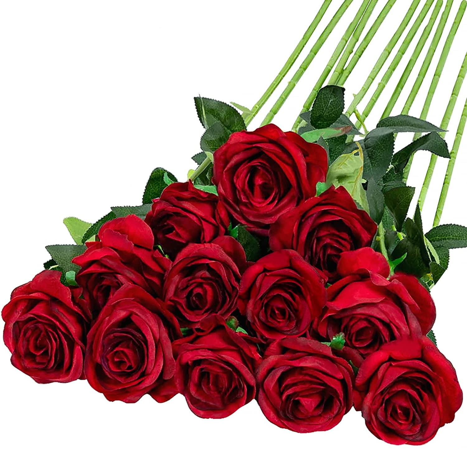 12PCS Artificial Silk Flowers Realistic Roses Bouquet Long Stem for ...