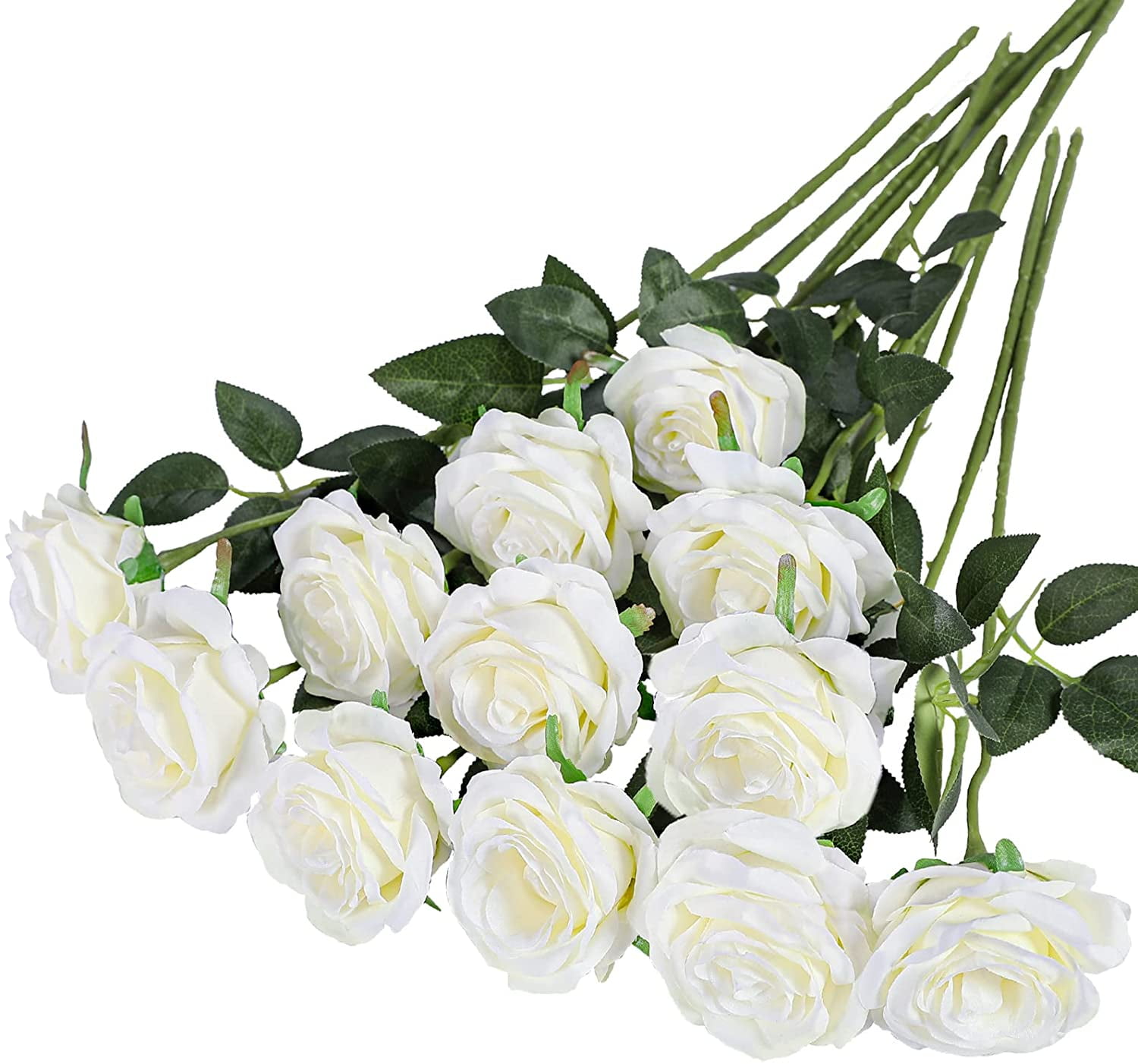 12PCS Artificial Silk Flowers Realistic Roses Bouquet Long Stem for ...