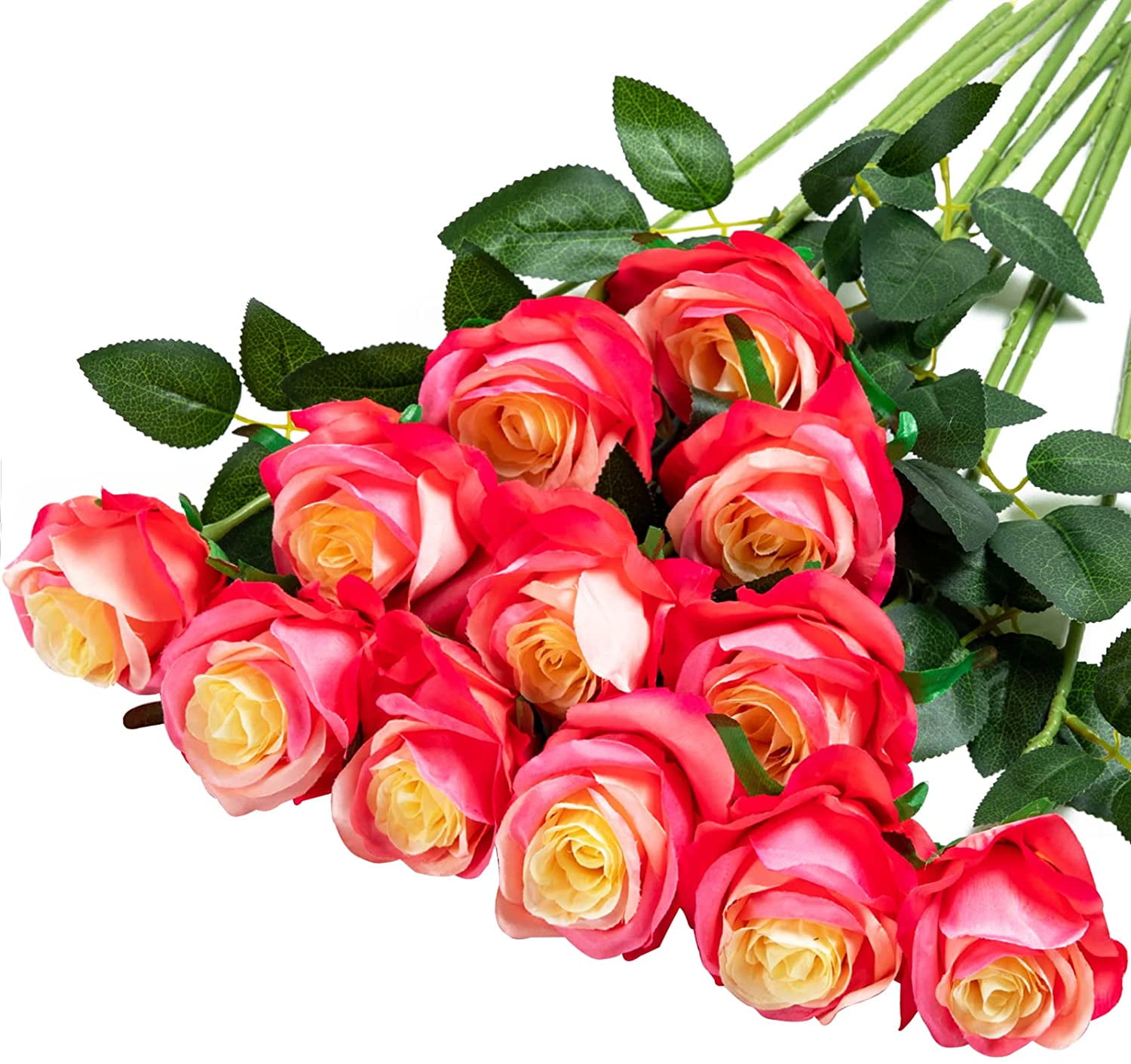 12PCS Artificial Silk Flowers Realistic Roses Bouquet Long Stem for ...