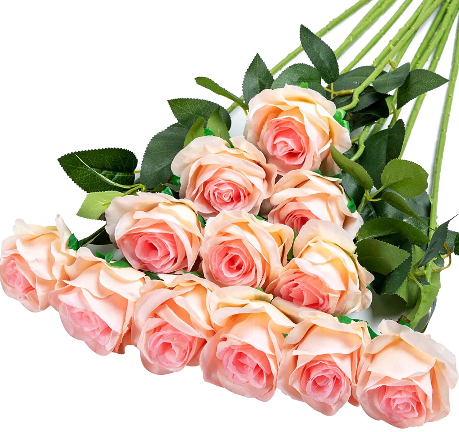 12PCS Artificial Silk Flowers Realistic Roses Bouquet Long Stem for ...