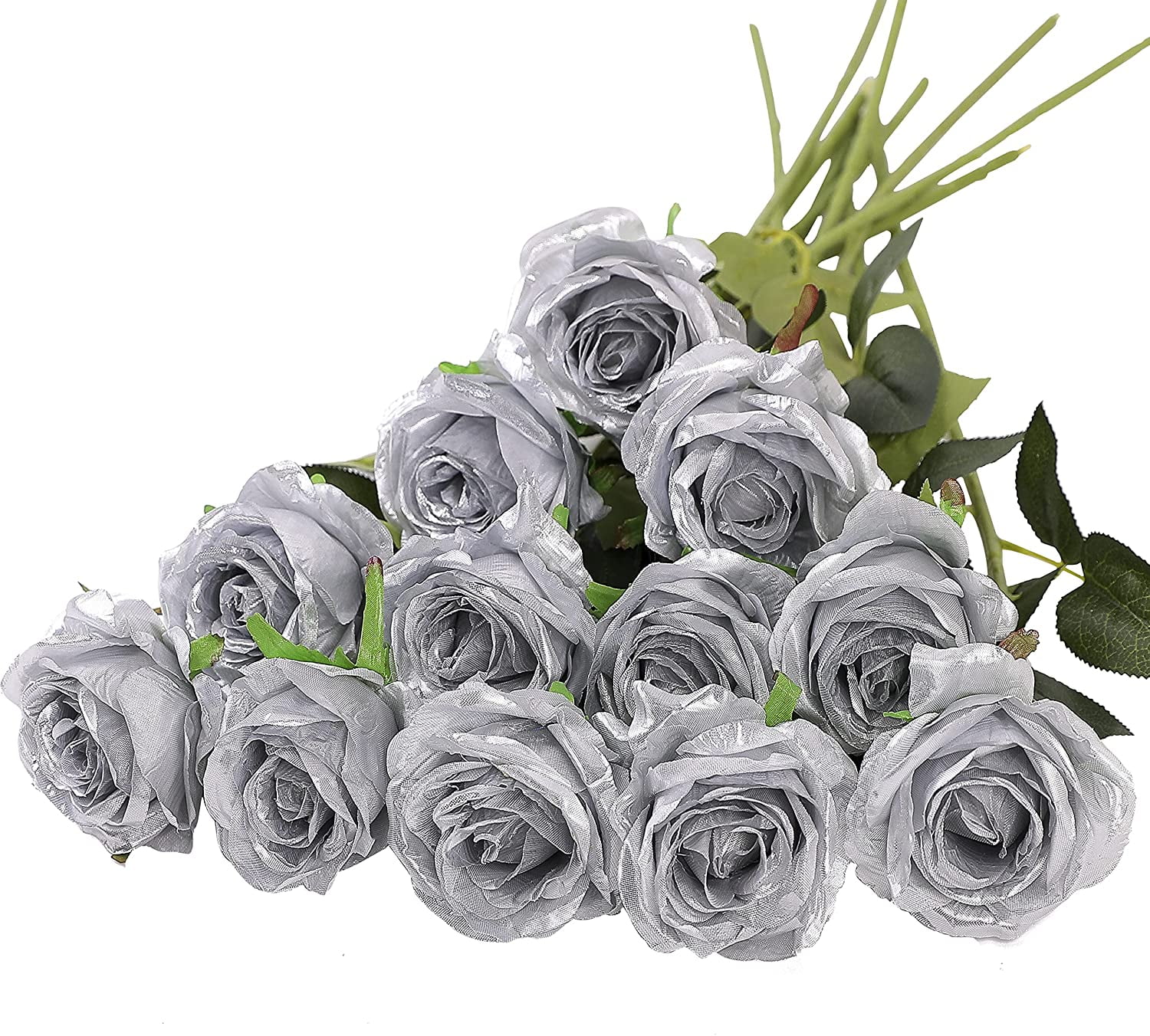 12PCS Artificial Silk Flowers Realistic Roses Bouquet Long Stem for ...