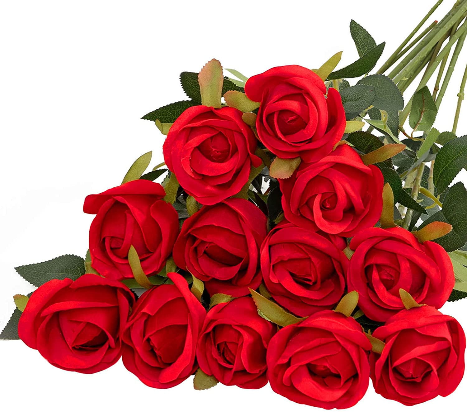 12PCS Artificial Silk Flowers Realistic Roses Bouquet Long Stem for ...