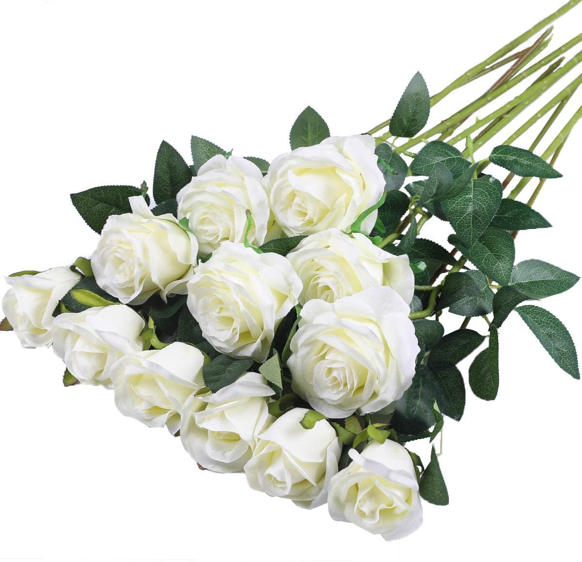 12PCS Artificial Silk Flowers Realistic Roses Bouquet Long Stem for ...
