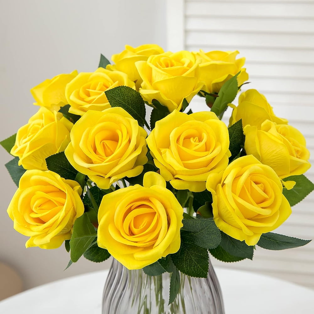 12PCS Artificial Silk Flowers Realistic Roses Bouquet Long Stem for ...