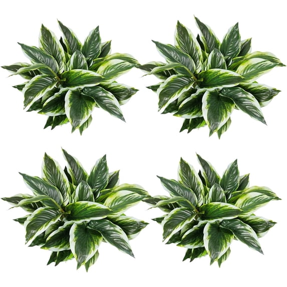 12PCS Artificial Tropical Green Plants – 15.75" Fake Hostas Outdoor UV ...