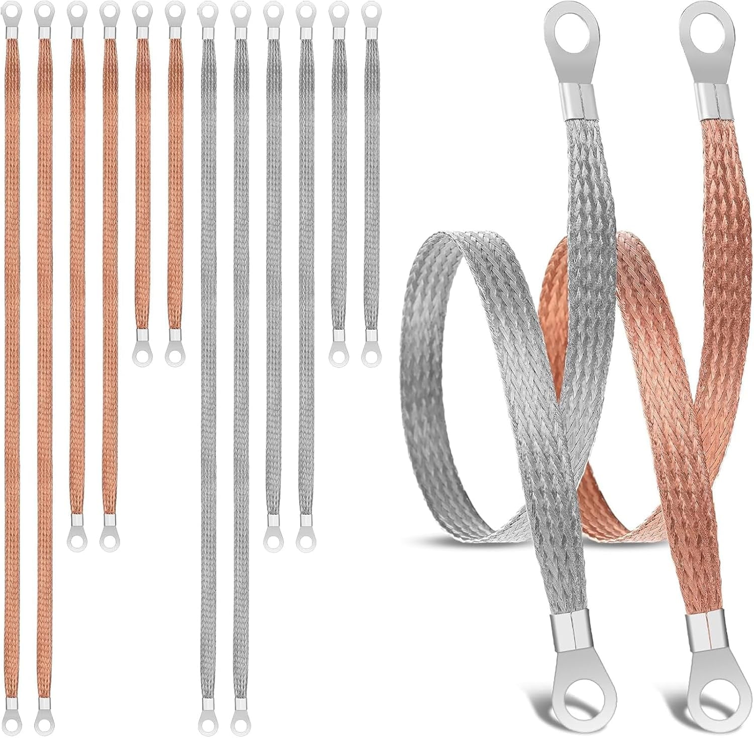 12PCS Automotive Ground Straps, 10/15/20 Inch Tinned Copper Braided ...
