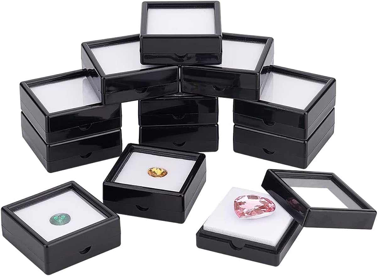 12PCS Black Gemstone Display Box 2x0.8inch Square Acrylic Diamond ...