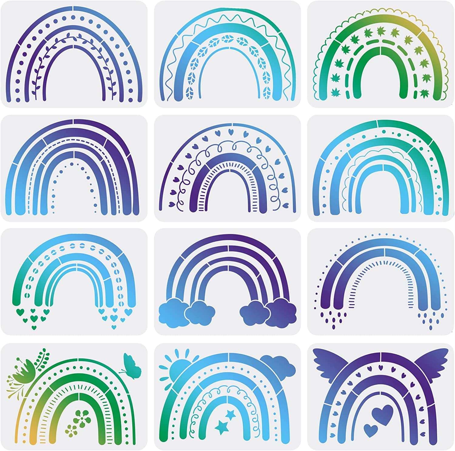 12PCS Boho Rainbow Stencils 11.6x8.3 Inch Large Nursery Decor Reusable ...