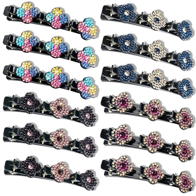 12PCS, Braided Hair Clips with 3 Small Clips, Rhinestone Hair Clips ...