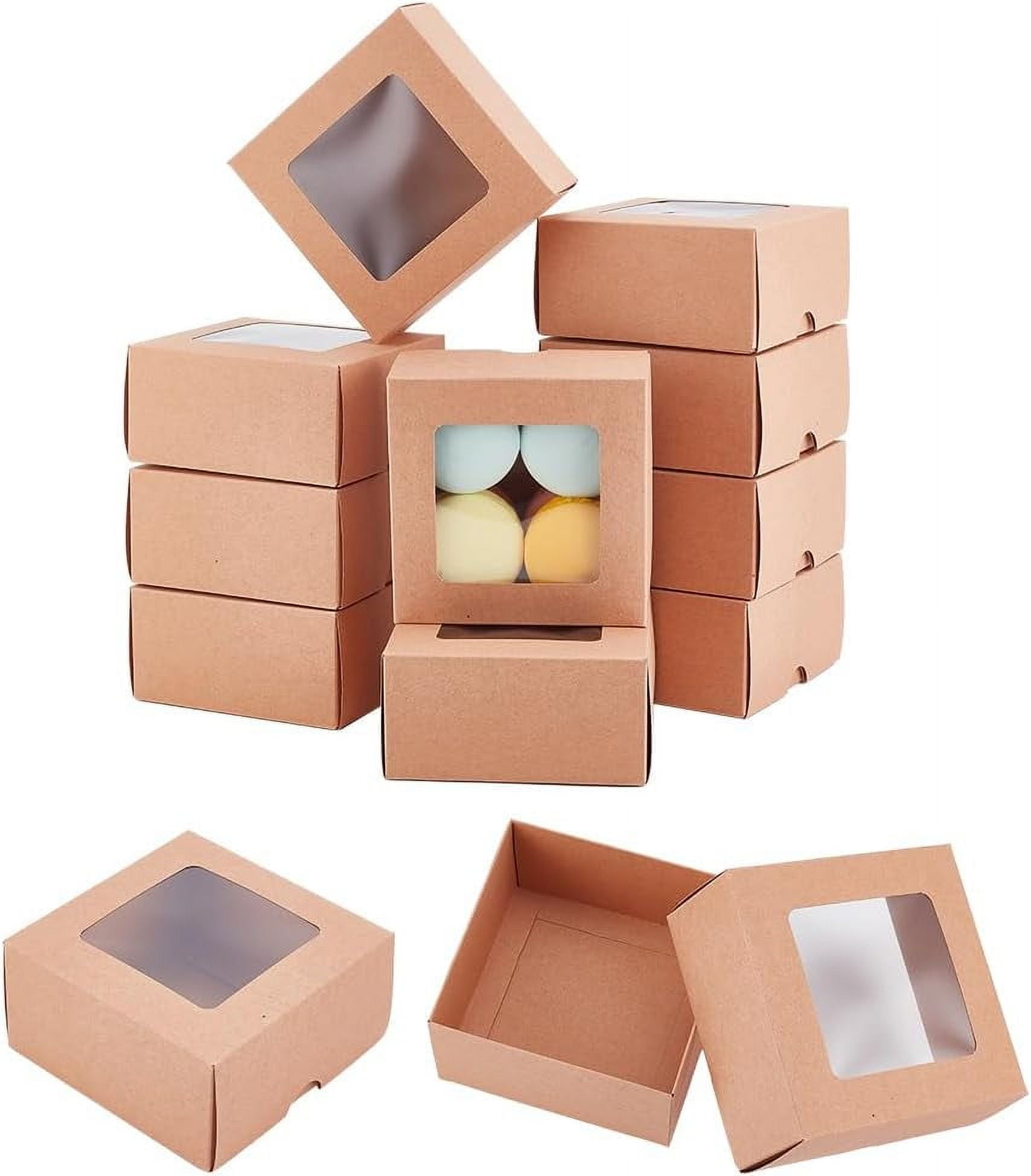 12PCS Brown Kraft Paper Box with Clear Window 4x4x2inch Square Kraft ...
