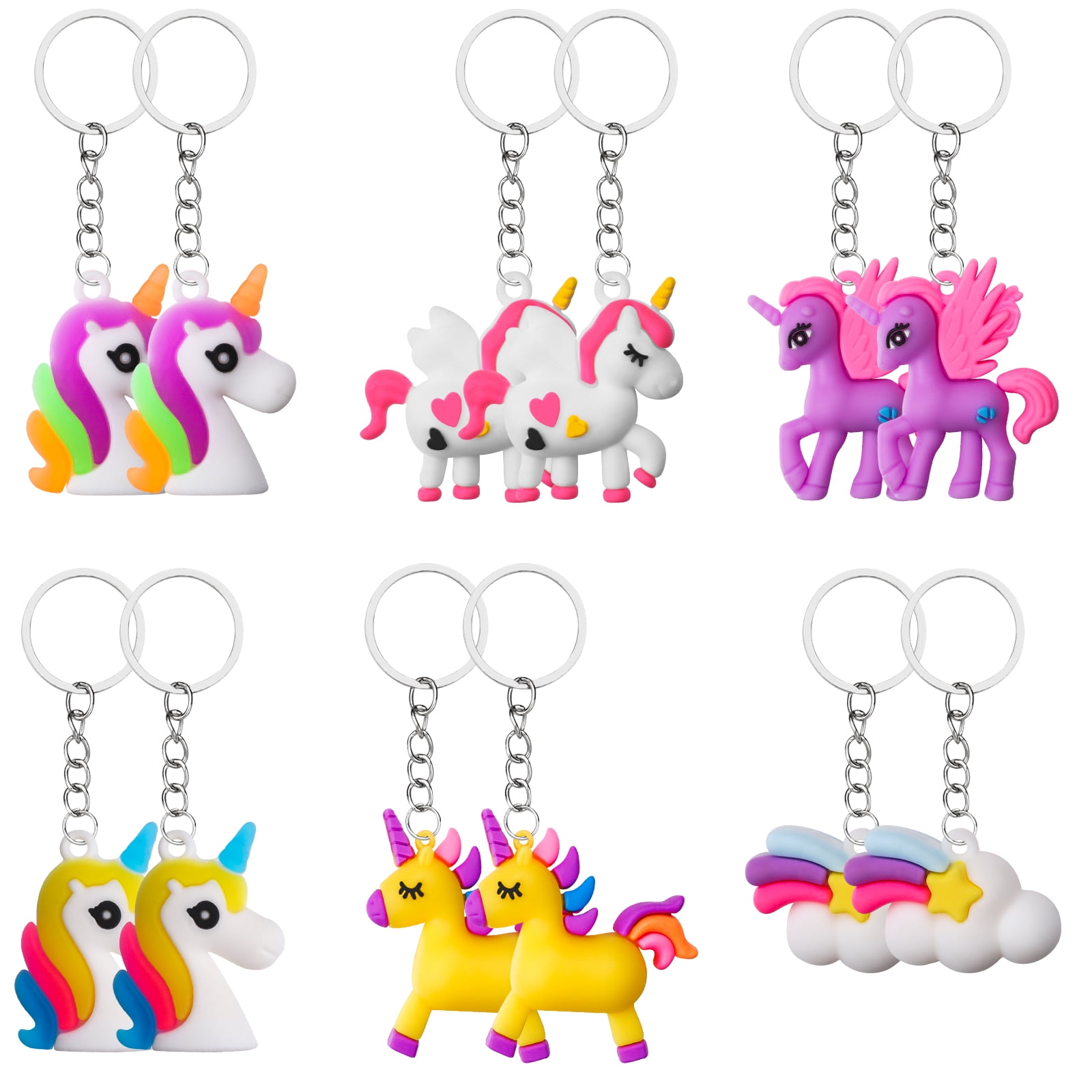 12PCS Cartoon Unicorn KeyChains Lovely Keychains Key Decoration Key ...