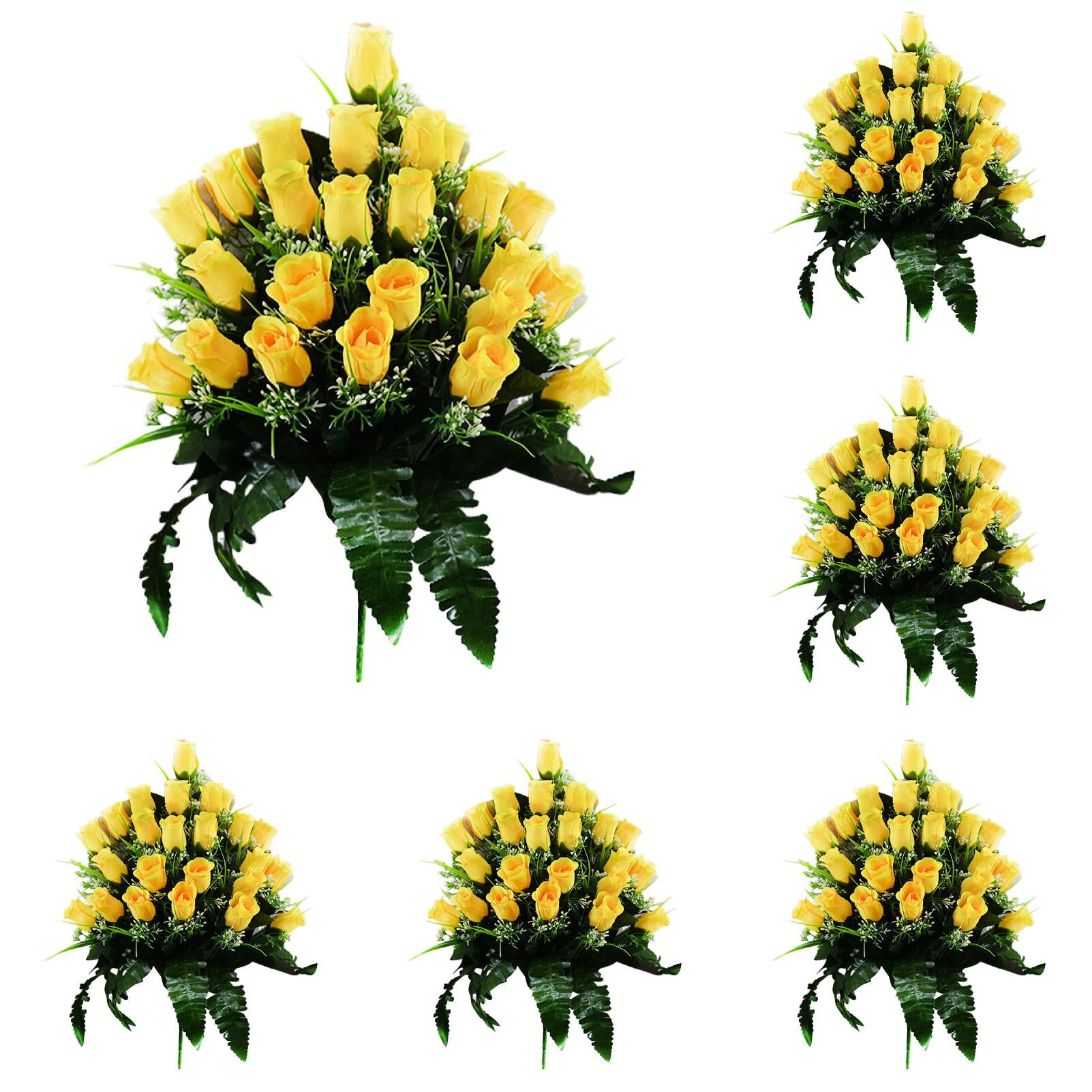 12PCS Cemetery Flower Arrangements - Artificial Silk Roses Bouquet for ...