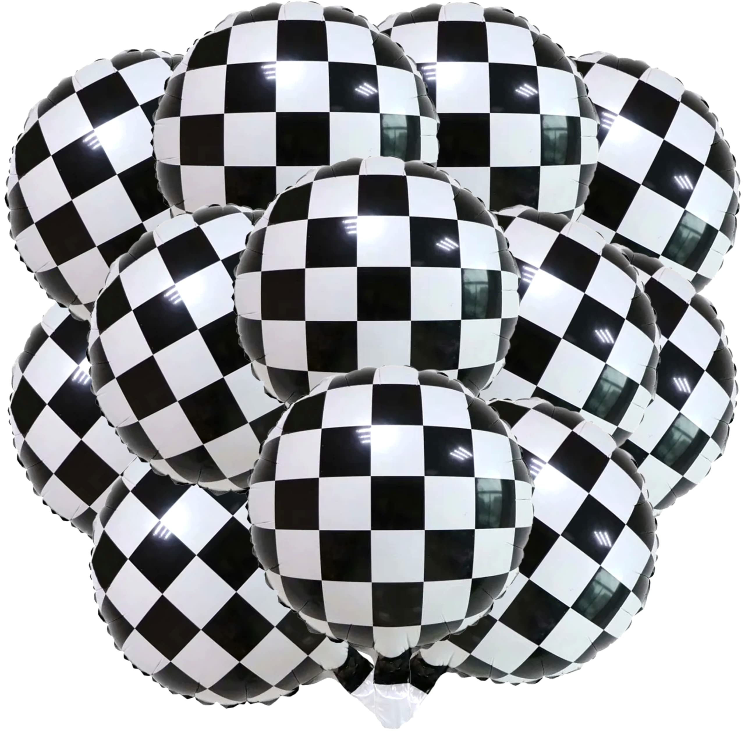 12PCS Checkered Racing Balloons 18 Inch Checkerboard Balloon Foil ...