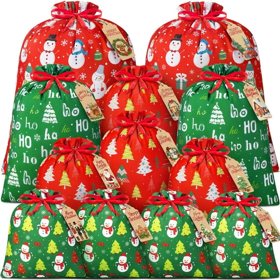 12PCS Christmas Gift Bags Assorted Sizes Bulk, Holiday Gift Bags with ...