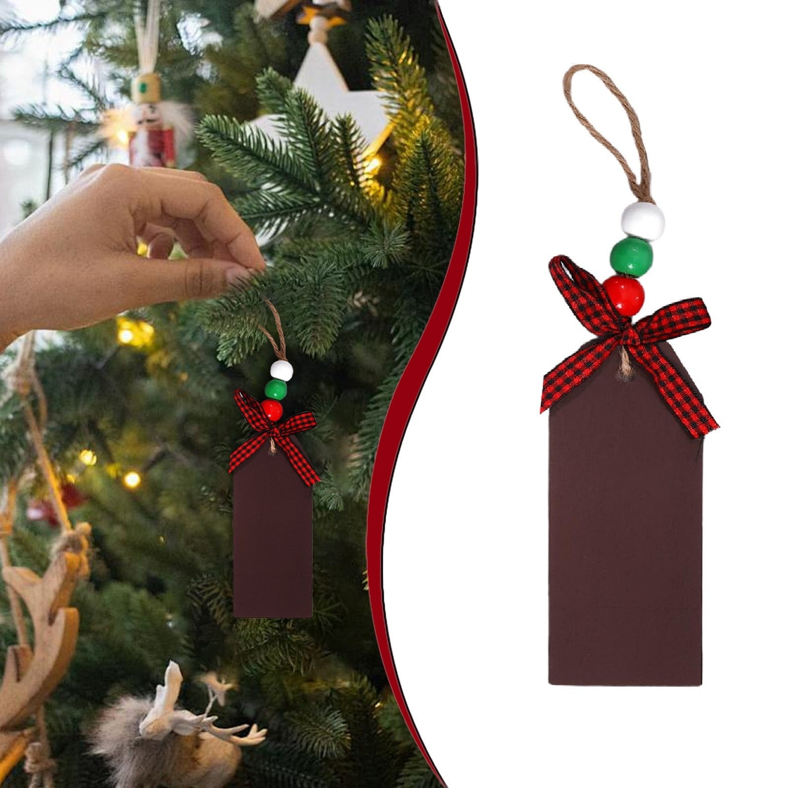 12PCS Christmas Stocking Name Tags, DIY Wooden Tags with Bow & Beads ...