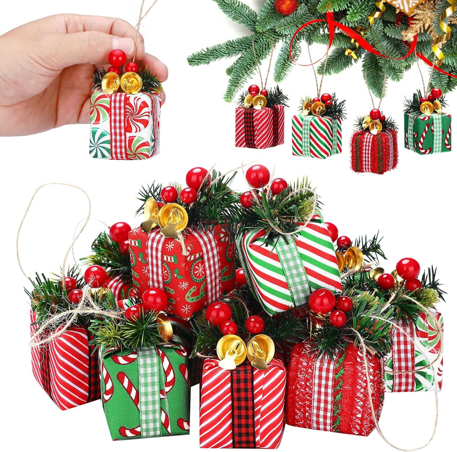 12PCS Christmas Tree Mini Gift Boxes Christmas Tree Ornaments Present ...