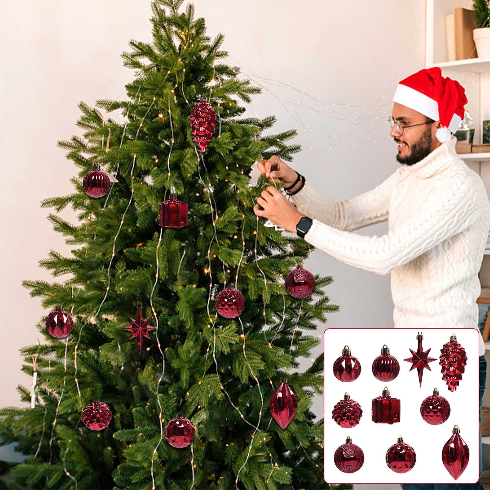 12PCS Christmas Tree Ornaments | Plastic Ball Pendants for Holiday ...