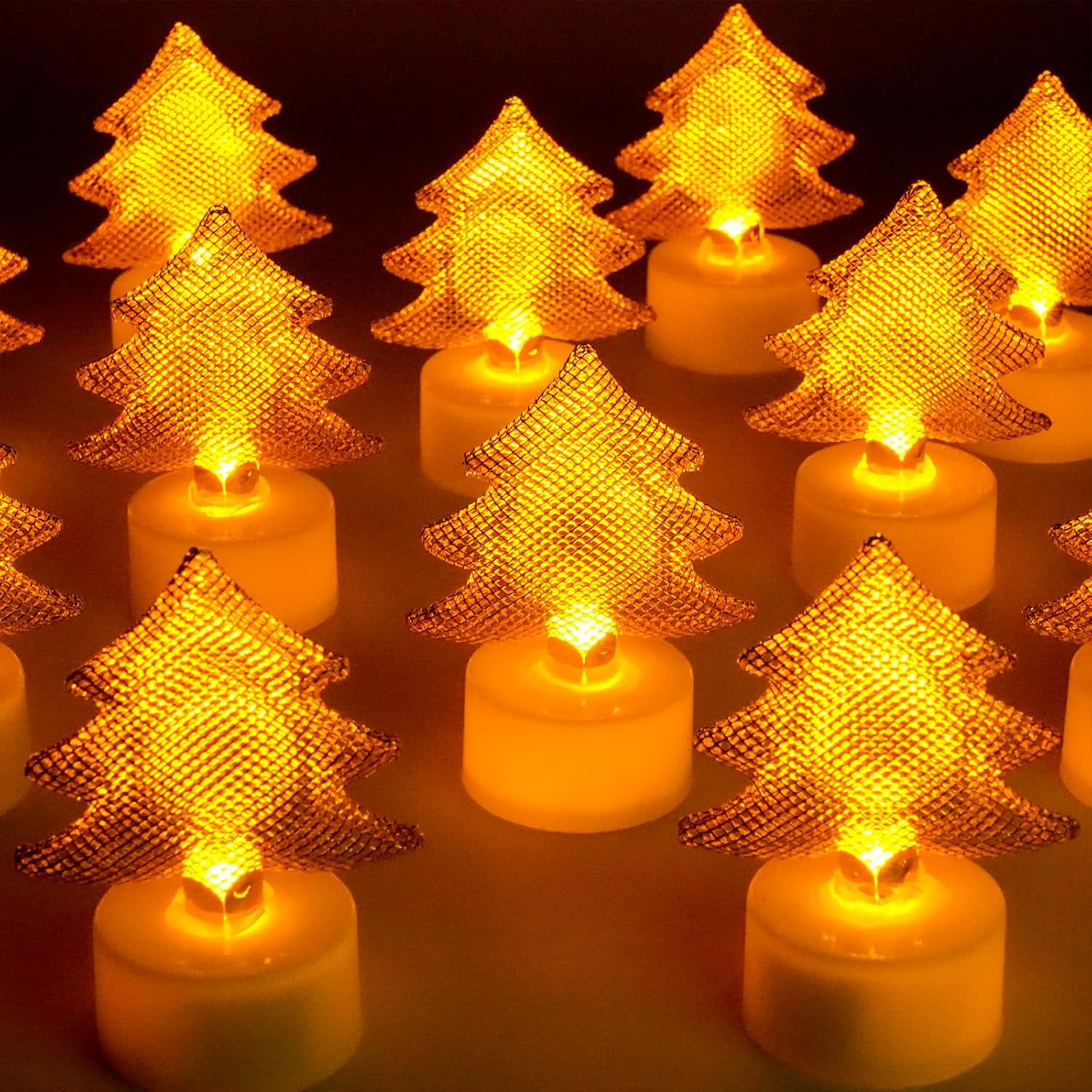 12PCS Christmas Tree Tea Lights Candles(Ironwork), LED Flameless ...