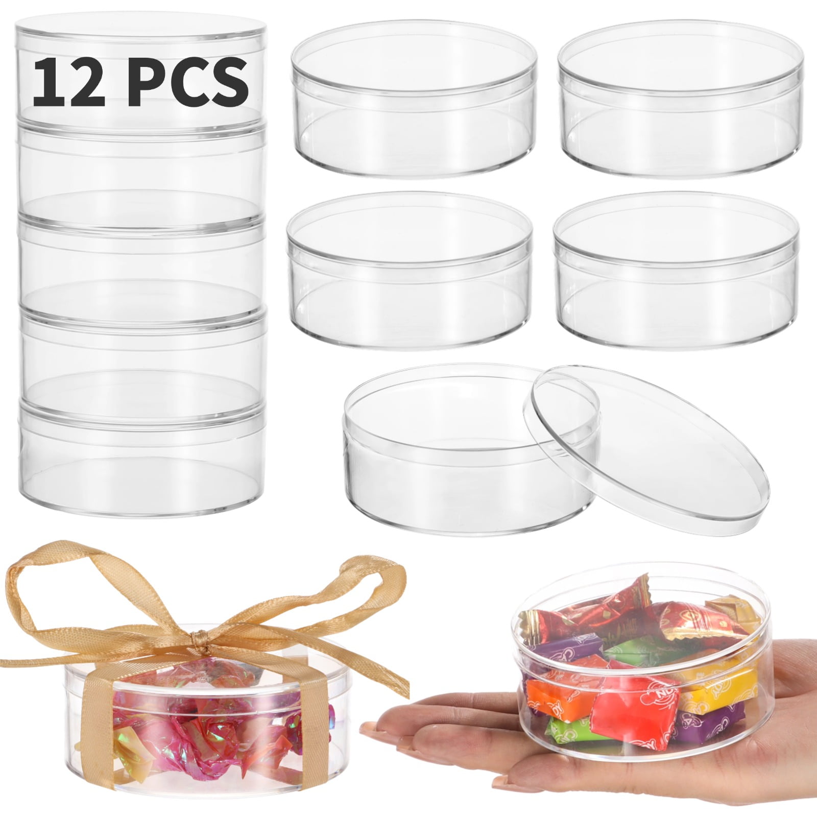 12PCS Clear Acrylic Round Candy Boxes, 3.1Inch Small Acrylic Box with ...