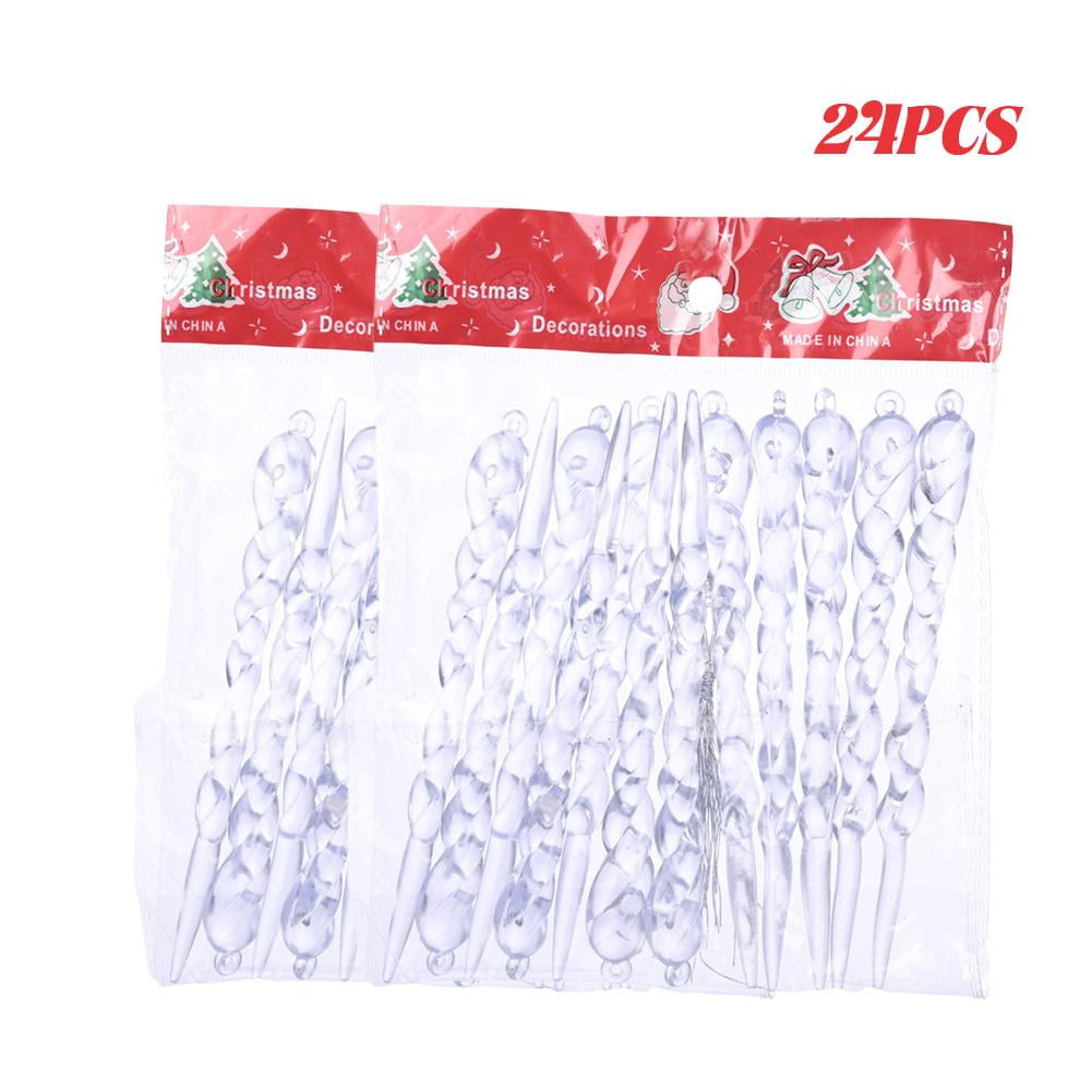 12PCS Clear Plastic Icicle Ornaments – Acrylic 3D Threaded Fake Icicles ...