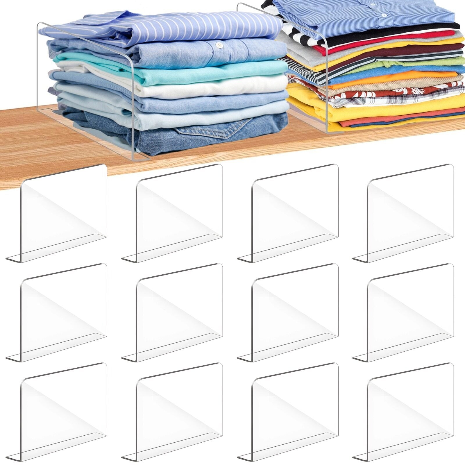 12PCS Clear Shelf Dividers, Clear Shelf Separators for Closets, L ...