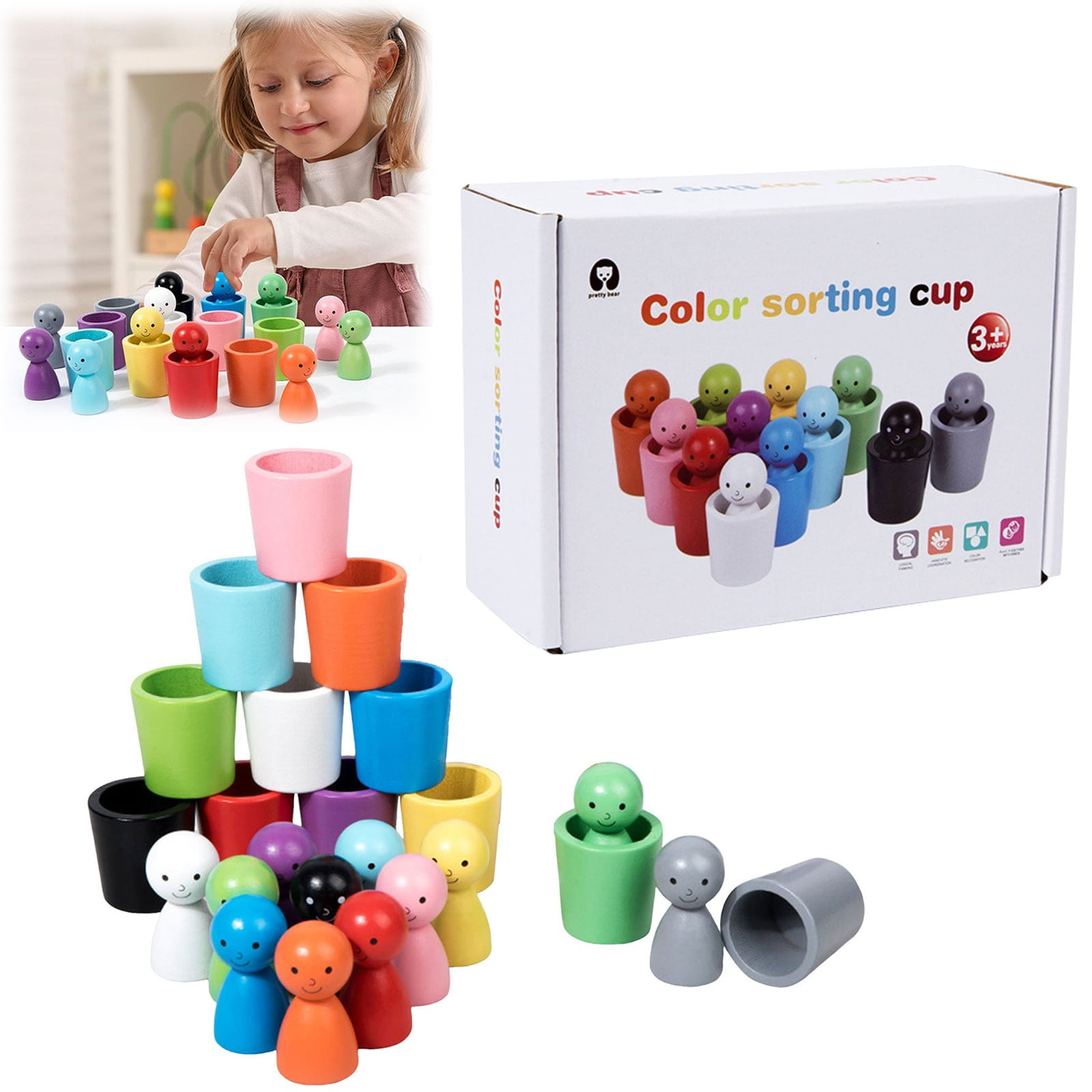 Color Sorting Cups, Color Sorting Sensory Toys, Matching Games Color Sorting Toys, Set of 12 ...