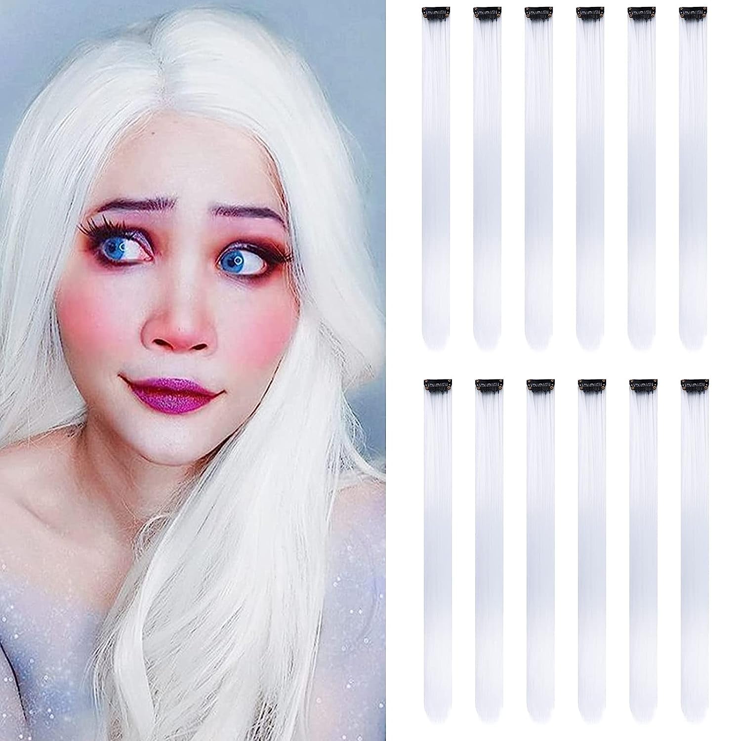 12PCS Colored White Hair Extensions Party HigFrifoshsights Colorful ...