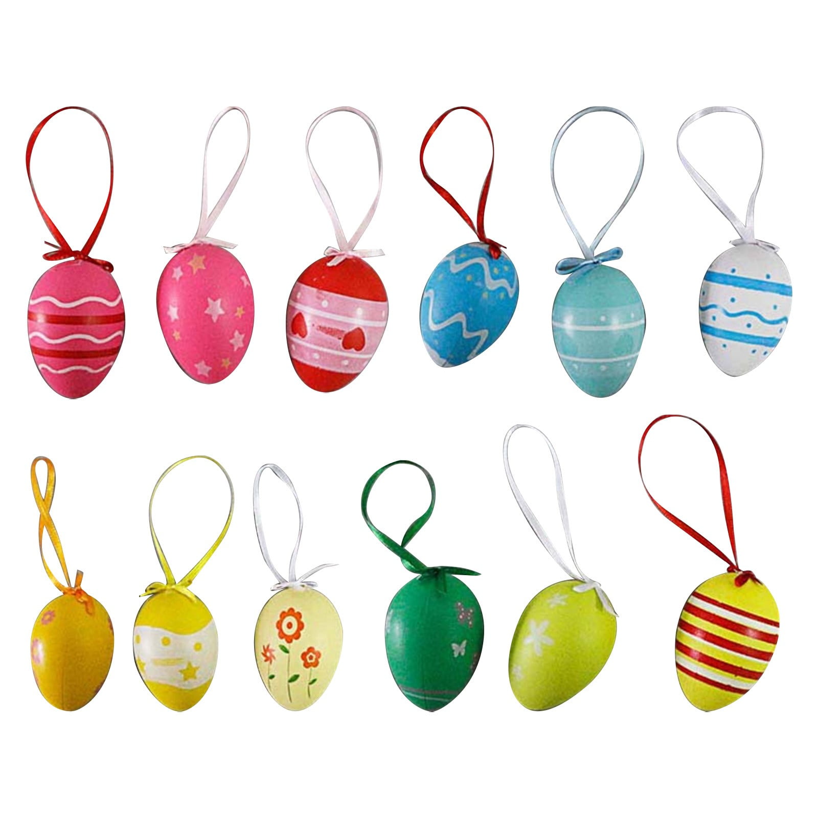12PCS Colorful Easter Hanging Egg Ornaments, Plastic DIY Decorations ...