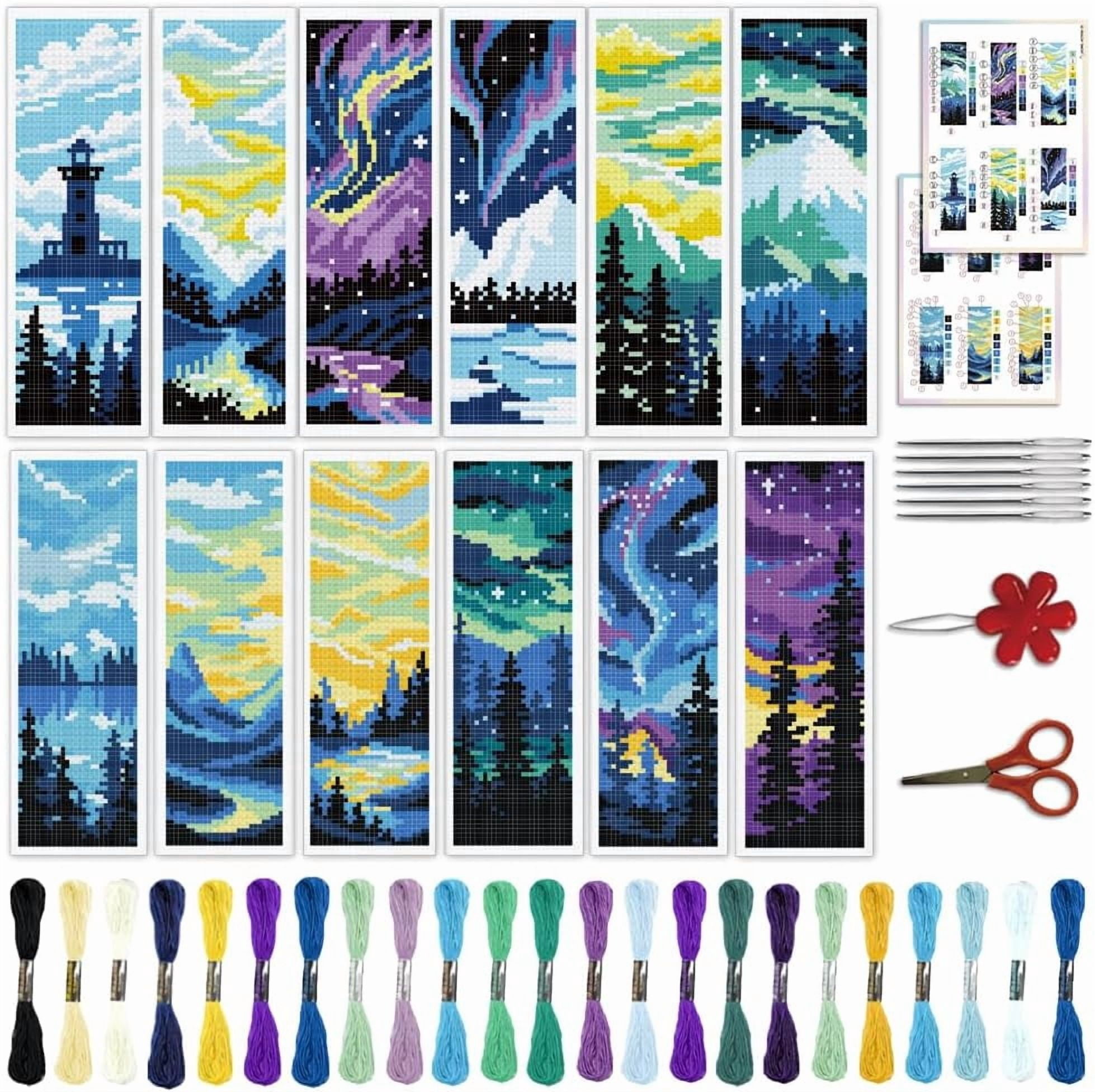 12PCS Cross Stitch Bookmark Kit for Adult Beginners, Landscape Pattern ...
