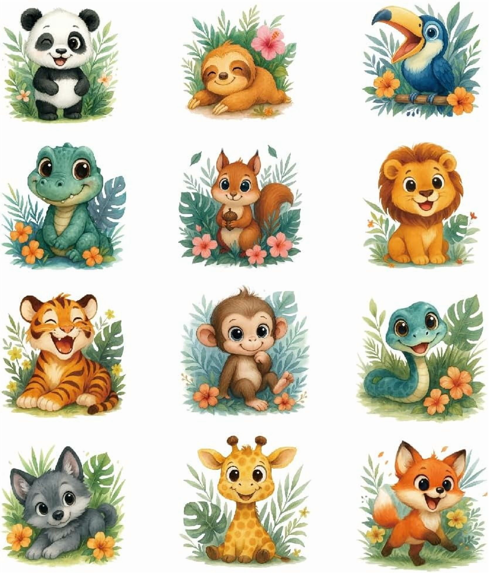 12PCS Cute Floral Animals Iron On Transfer Patches Cartoon Animals Heat ...