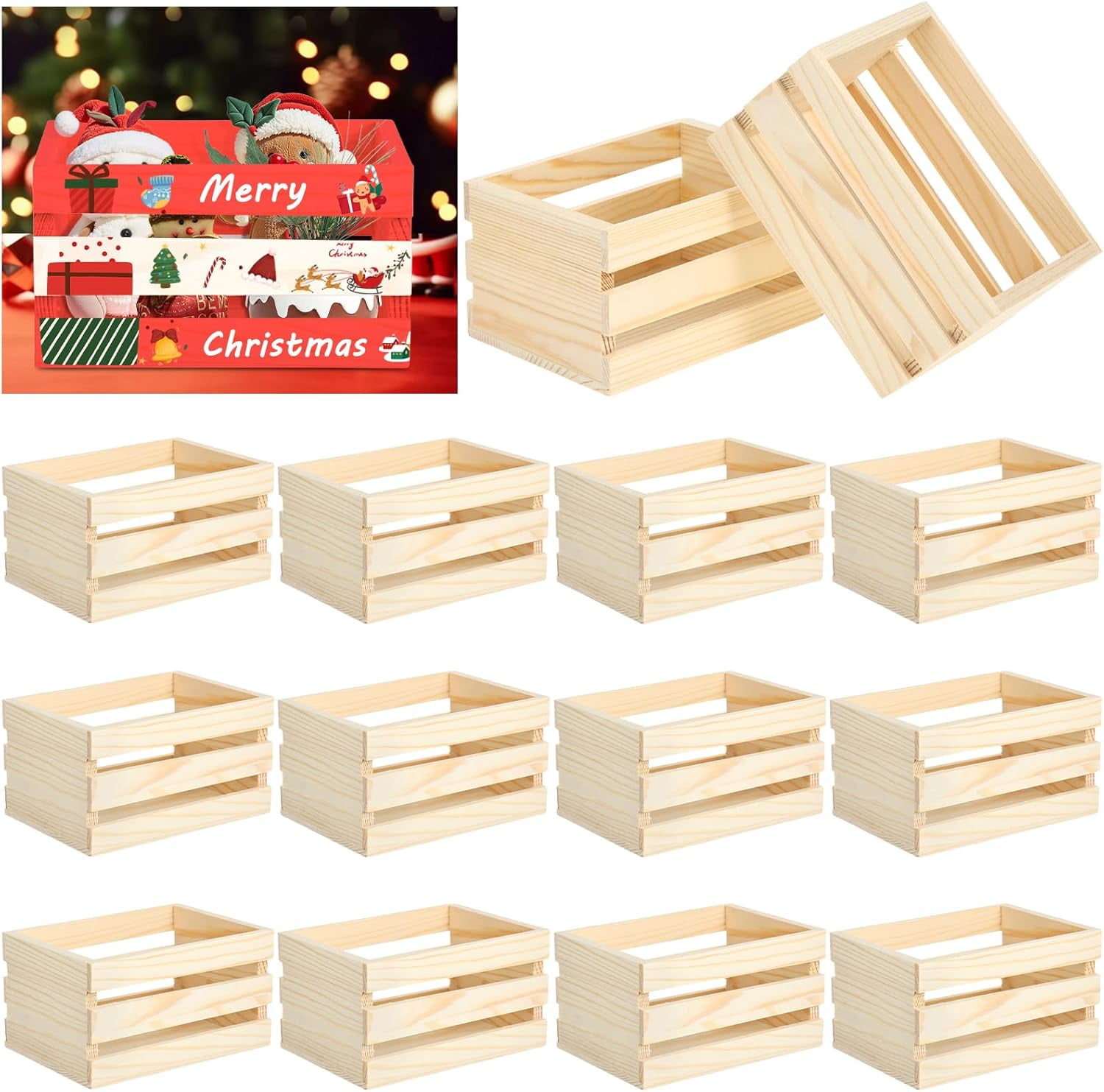 12PCS Decorative Wood Crates Nesting Storage Container,5" Farmhouse ...