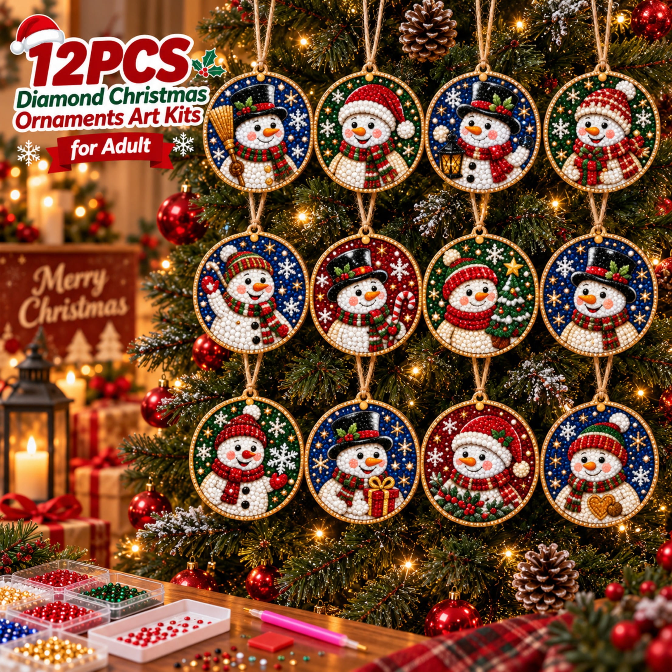12PCS Diamond Christmas Ornaments Art Kits for Adult DIY Pearl Painting ...