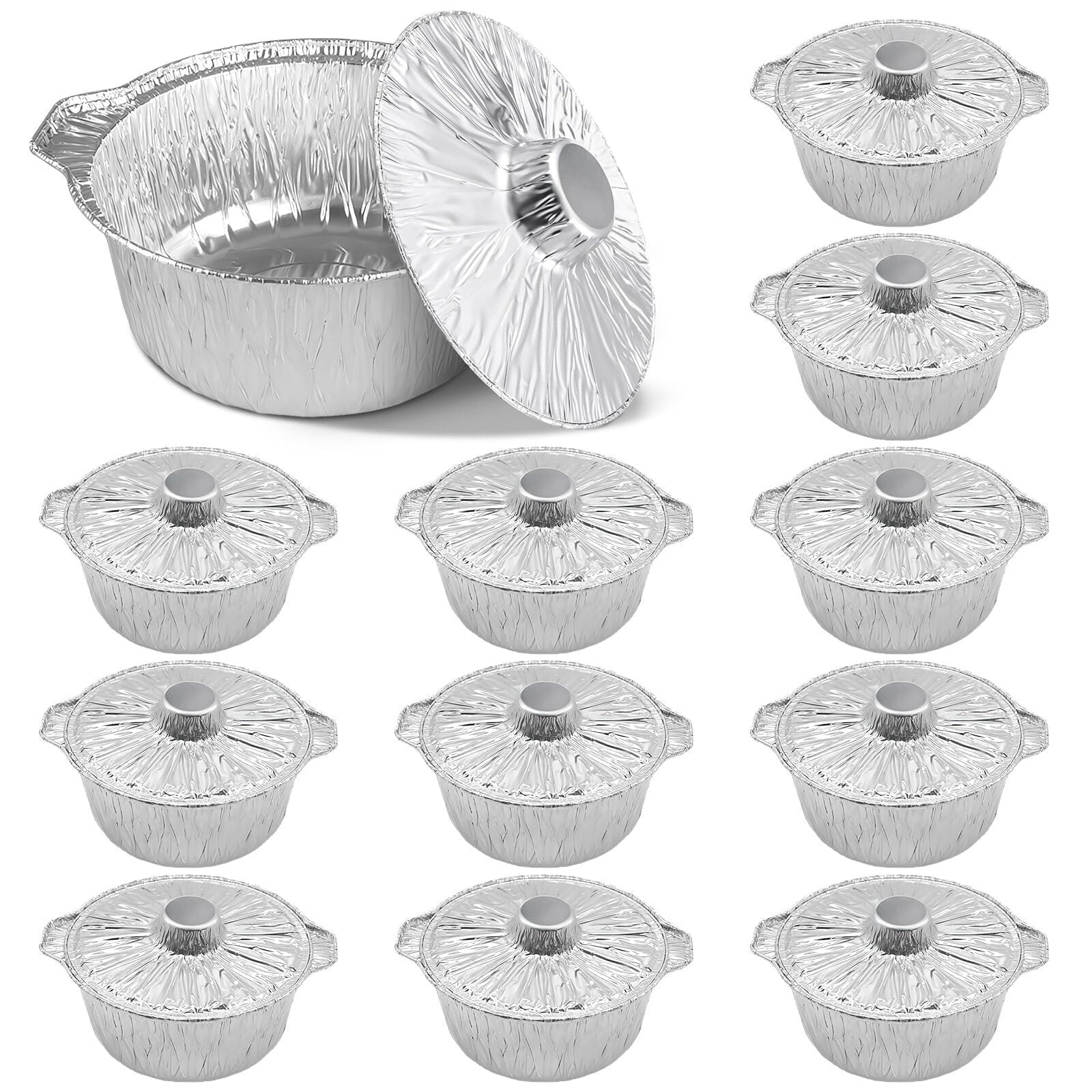 12PCS Disposable Aluminum Foil Pots with Lid, Round Foil Pans ...