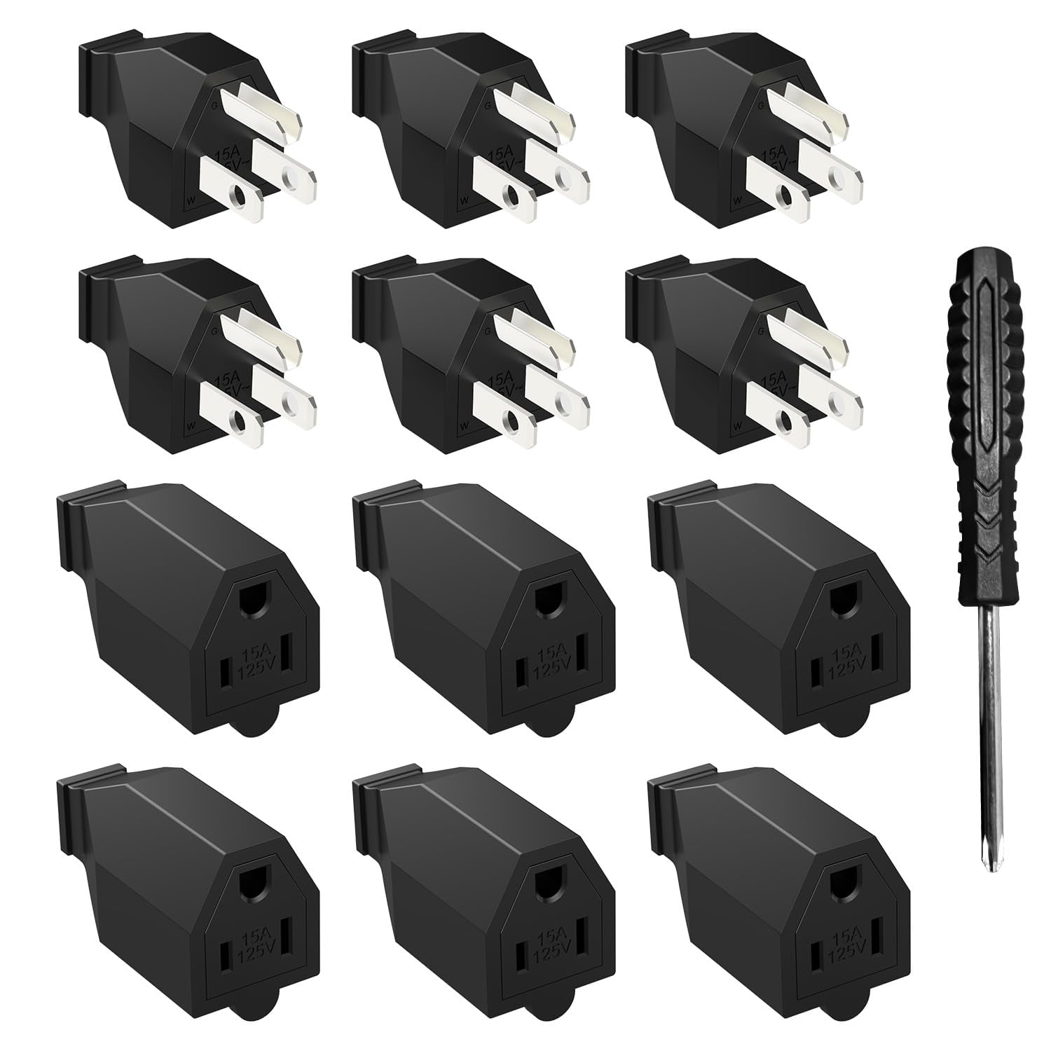 12PCS Extension Cord Repair Replacement Ends, 2 Pole 3Wire Male Plug ...