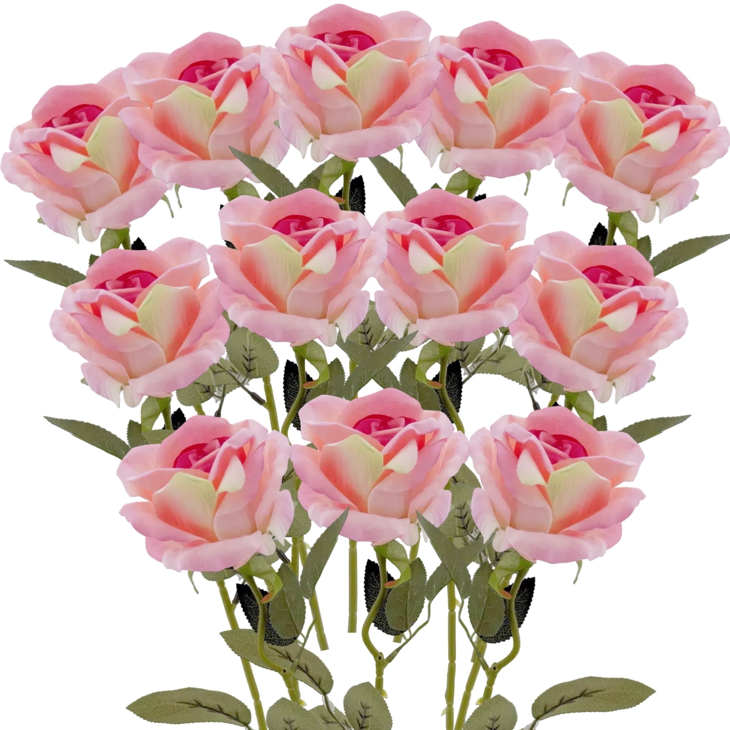 12PCS Artificial Rose Silk Flowers Realistic Roses Bouquet Long Stem ...