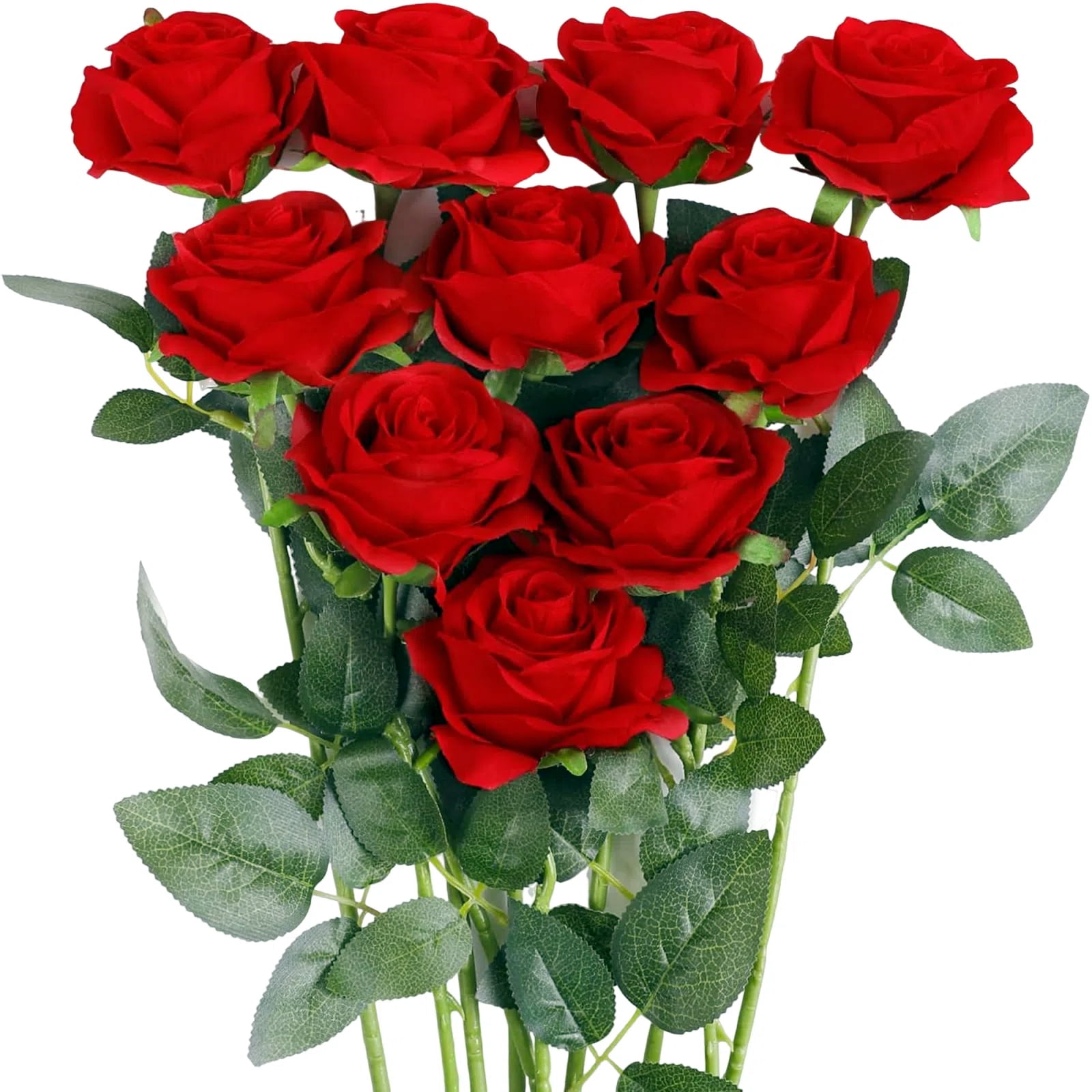 12PCS Fake Roses Artificial Silk Flowers Realistic Roses Bouquet Long ...