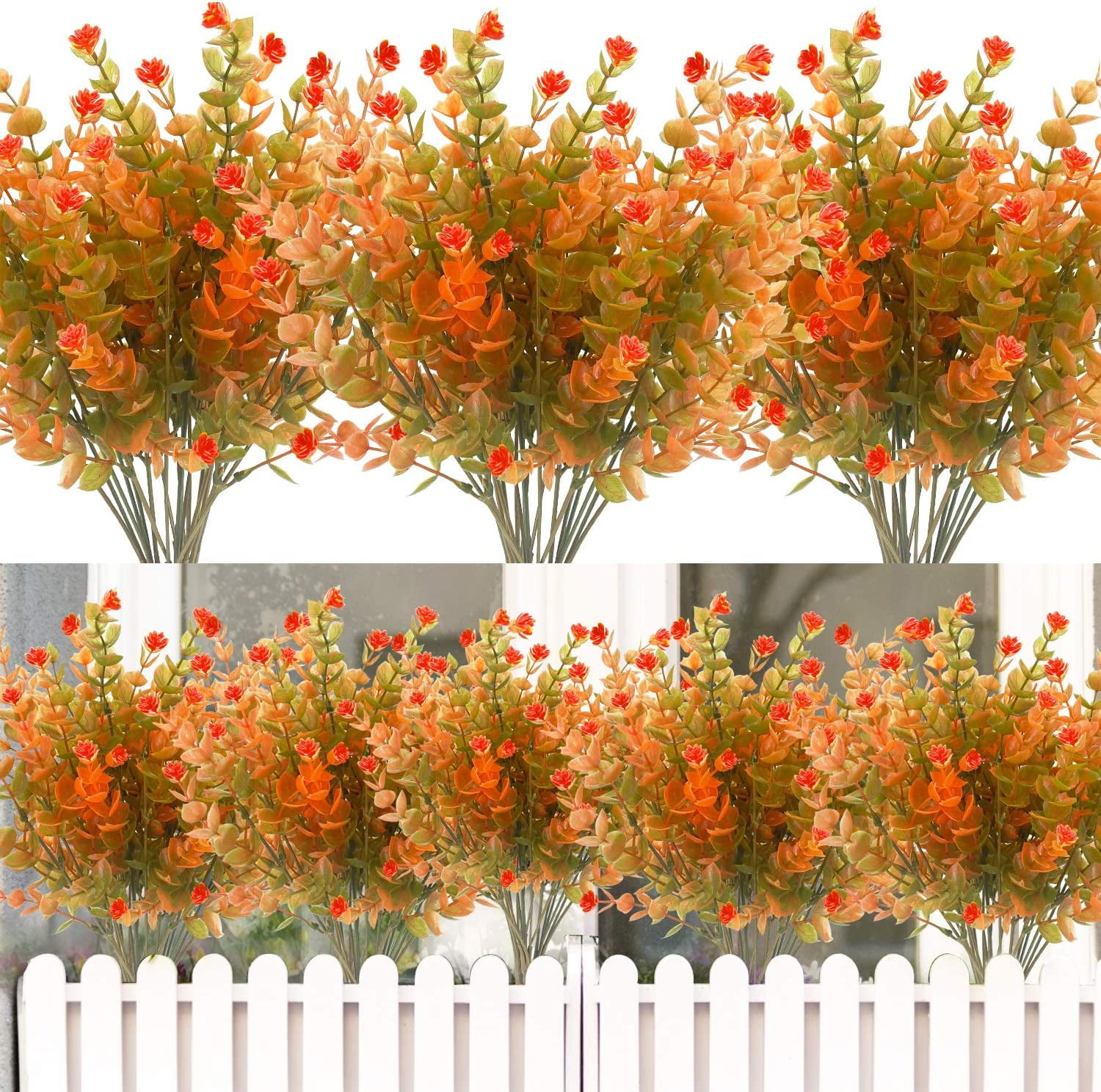 12PCS Fall Artificial Flowers UV Resistant Plants Fall Decorations ...