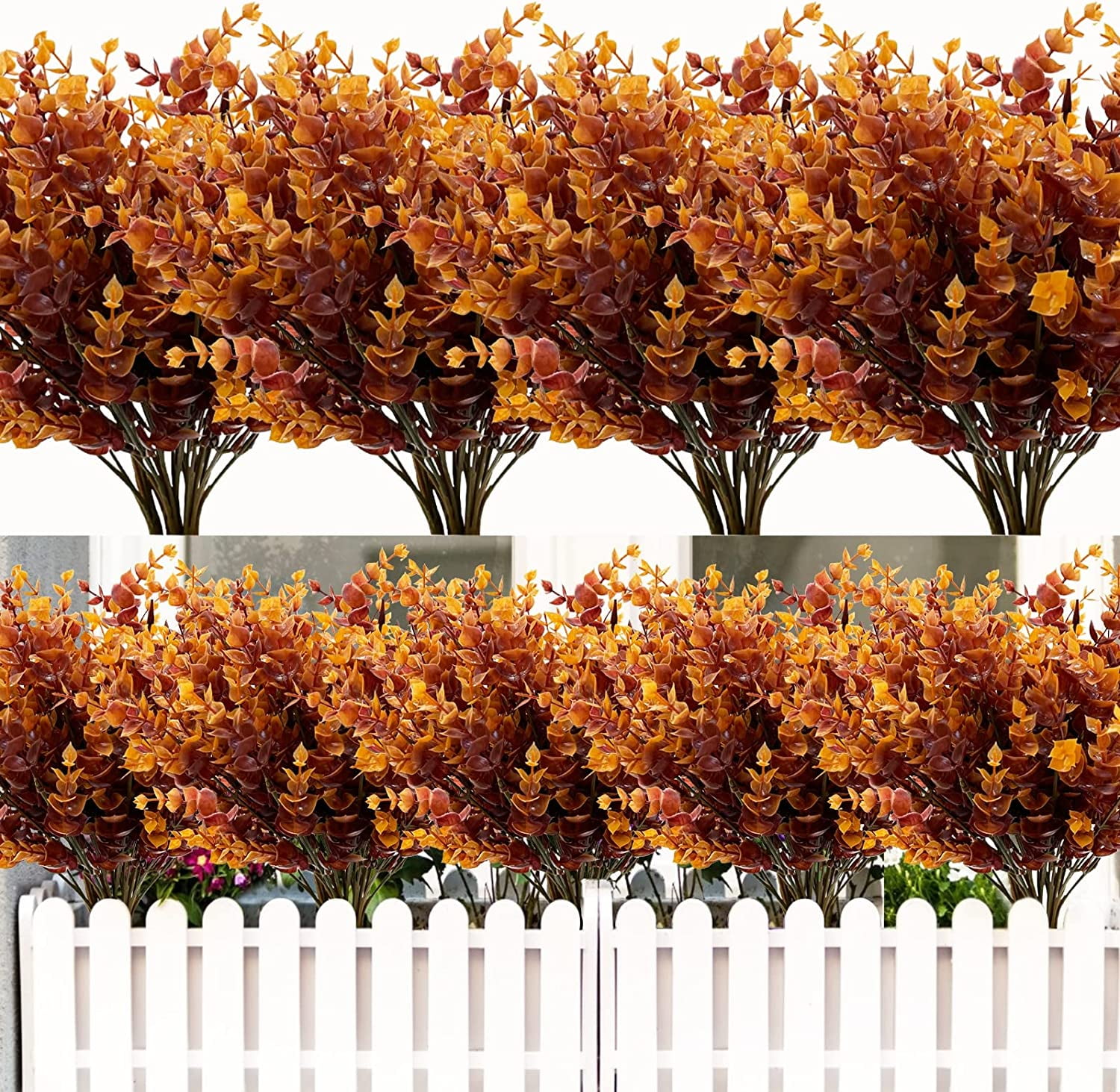 12PCS Fall Artificial Flowers UV Resistant Plants Fall Decorations ...