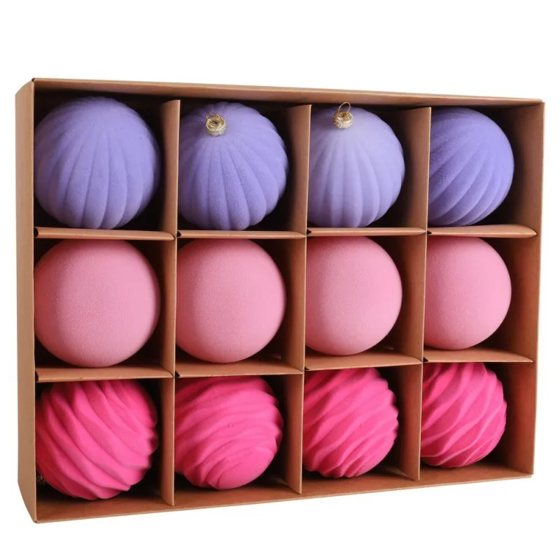 12PCS Flocked Velvet Christmas Balls Xmas Tree Ball Drop Ornament ...
