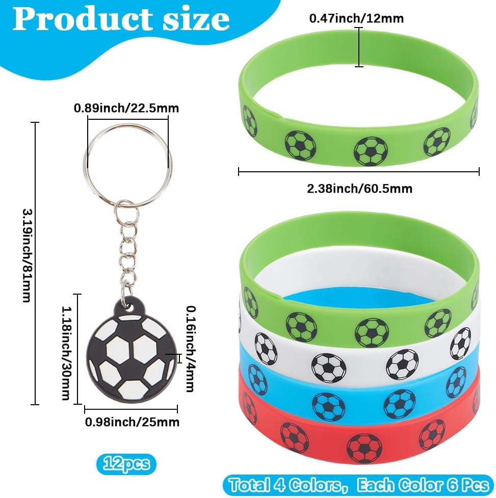 12PCS Football Key Chains 24PCS Silicone Bracelets Rubber Wristbands ...