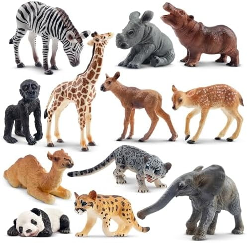 12PCS Forest Animals Baby Figurines, Realistic Woodland Animals Figures ...