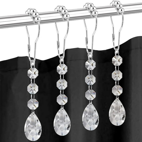 12PCS Gemstone Crystal Bead Shower Curtain Hooks Rings for Bathroom ...