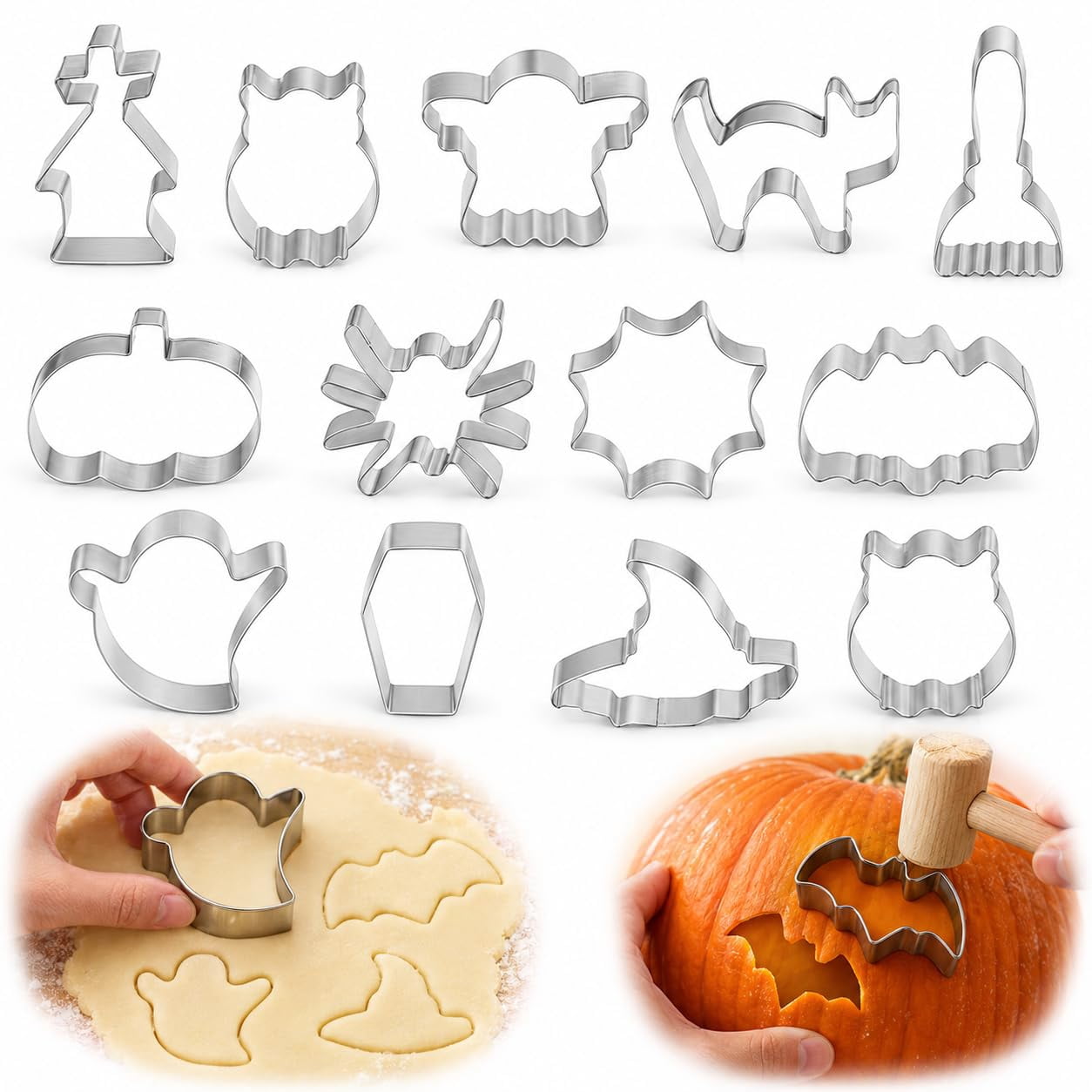 12PCS Halloween Cookie Cutters Stainless Steel Baking Carving Set ...