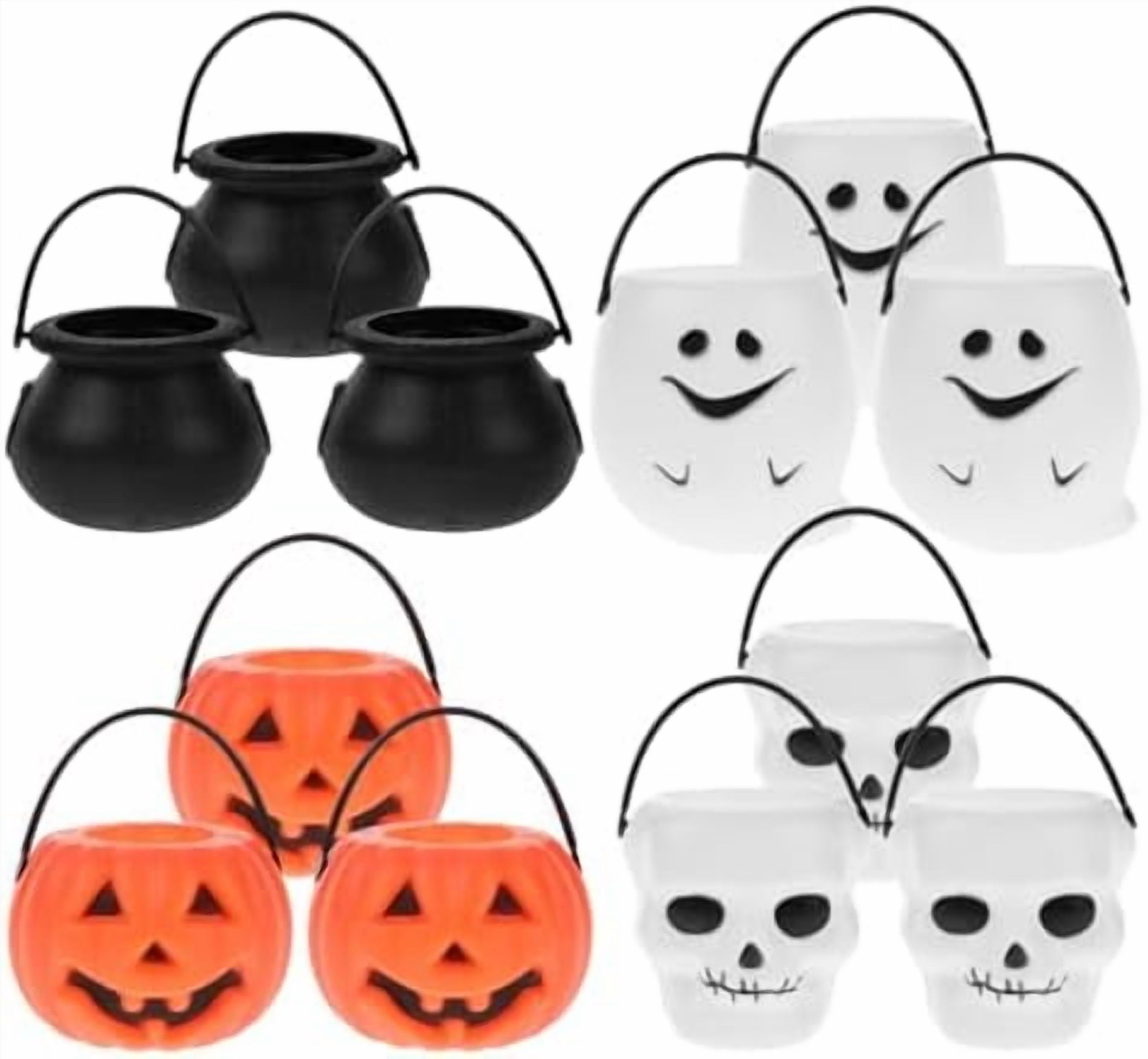 12PCS Halloween Mini Candy Buckets, Plastic Witches Cauldron Kettle ...