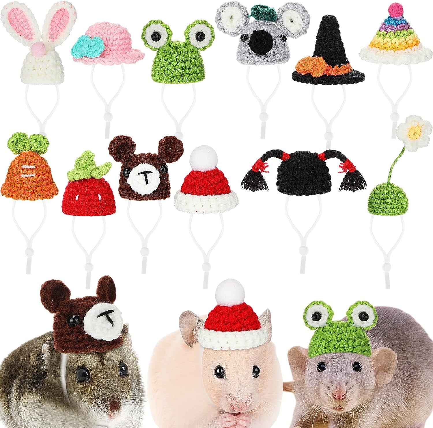 12PCS Hamster Hat Mini Small Animals Hat with Adjustable Strap Lovely ...