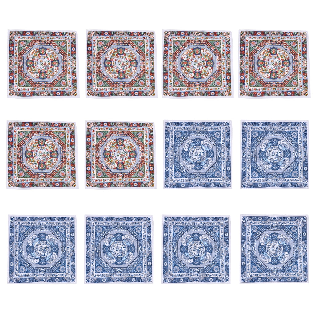 12PCS Handkerchief Towel Vintage Print Scarf for Women Square Kerchief ...