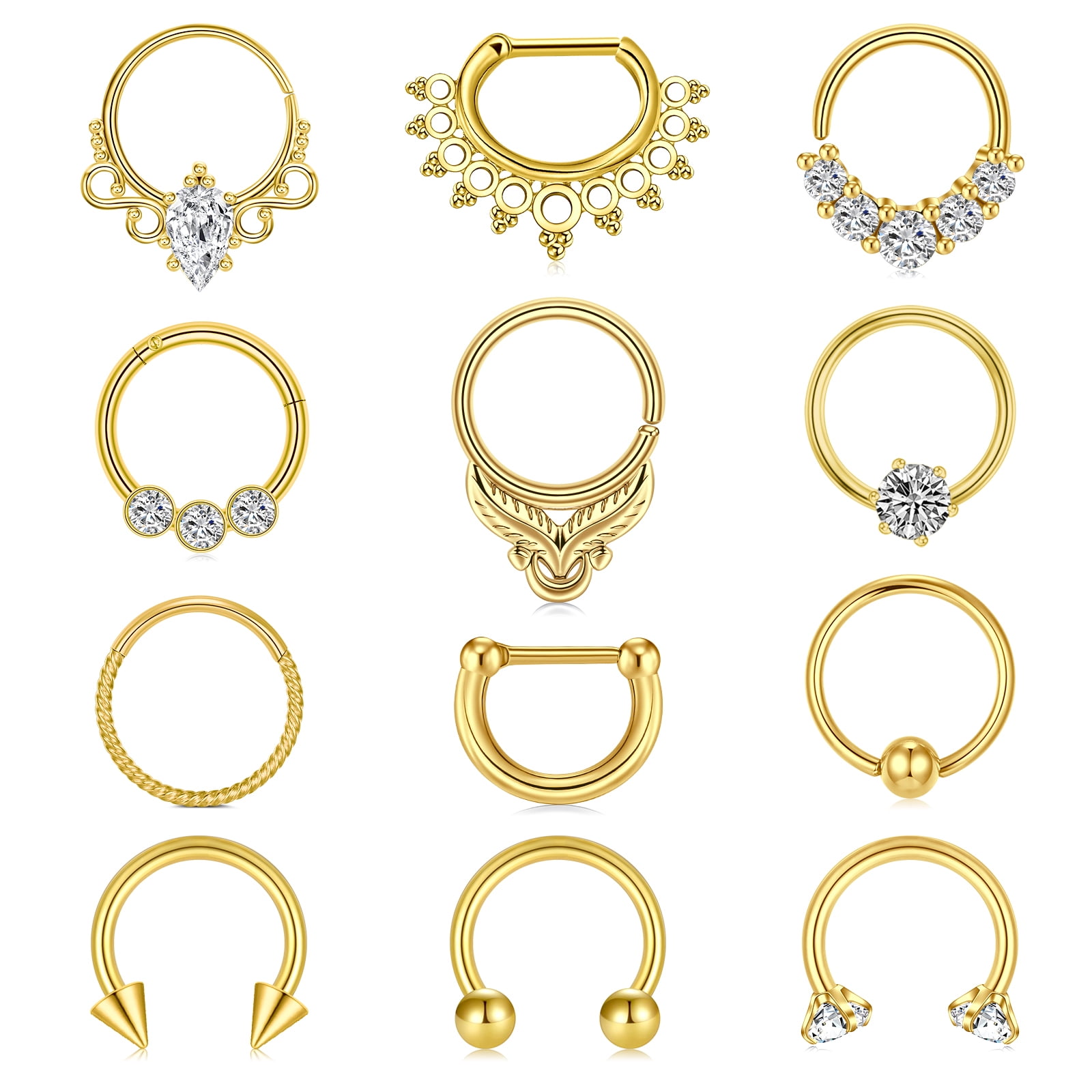 12PCS Hypoallergenic Septum Rings 16G 8mm Surgical Steel Clicker Nose ...